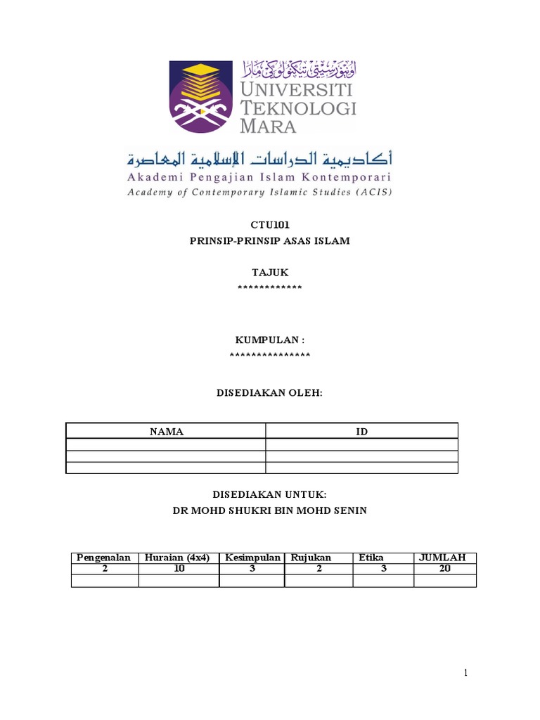 TEMPLATE TUGASAN 1 (BERTULIS CTU101) | PDF
