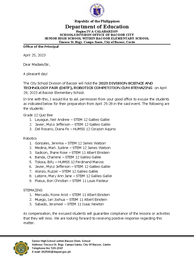 Excuse Letter DSTF | PDF | Wellness