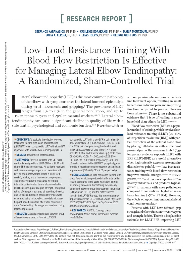 Low-Load Resistance Training With Blood Flow Restriction Is Effective ...