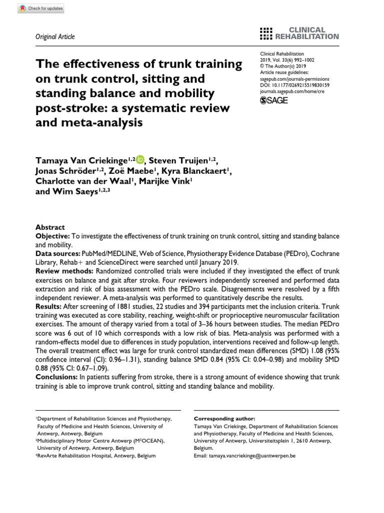 The effectiveness of trunk training on trunk control, sitting and ...