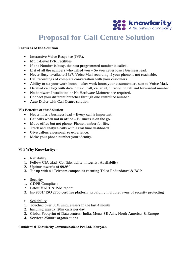 Proposal For Call Centre Solution | PDF