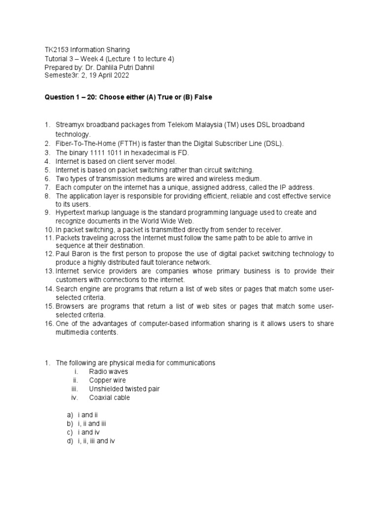 TK2153 Information Sharing Tutorial 3 | PDF | Internet | Computer Network