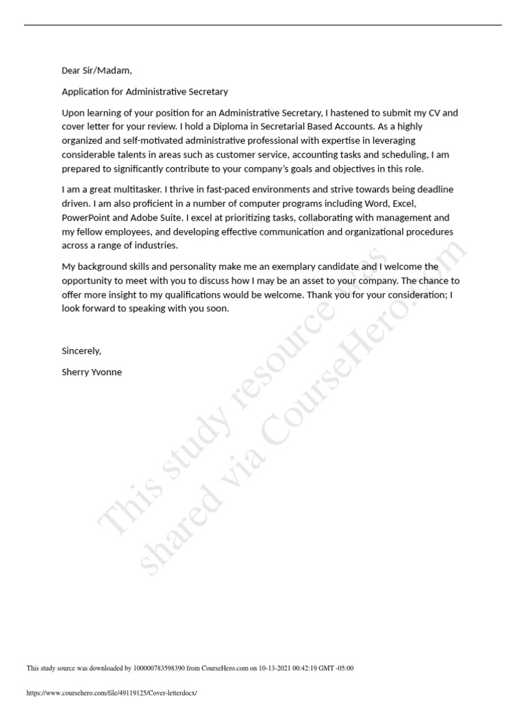 Cover Letter | PDF | Cognition | Communication