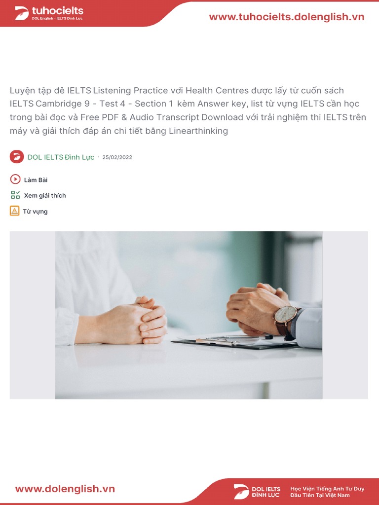 Health Centres IELTS Listening Practice: Document Provides Transcript ...
