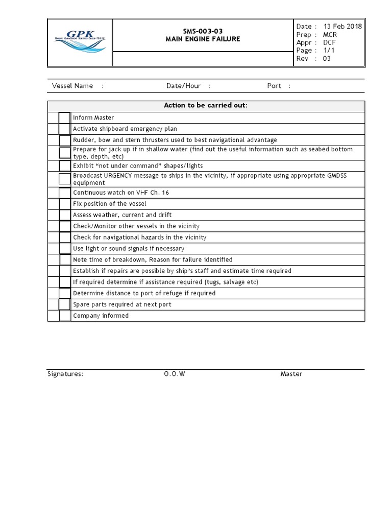 SMS-003-03 - Main Engine Failure | PDF