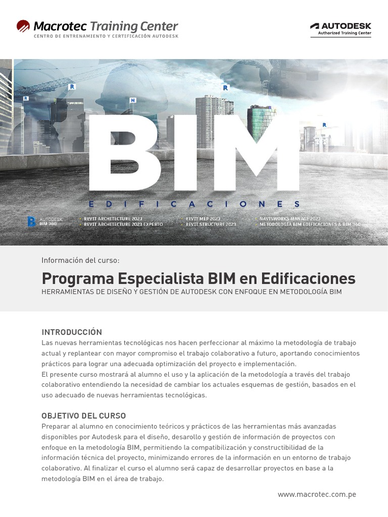 Brochure Programa Especialista BIM Edificaciones Macrotec Training Center | PDF