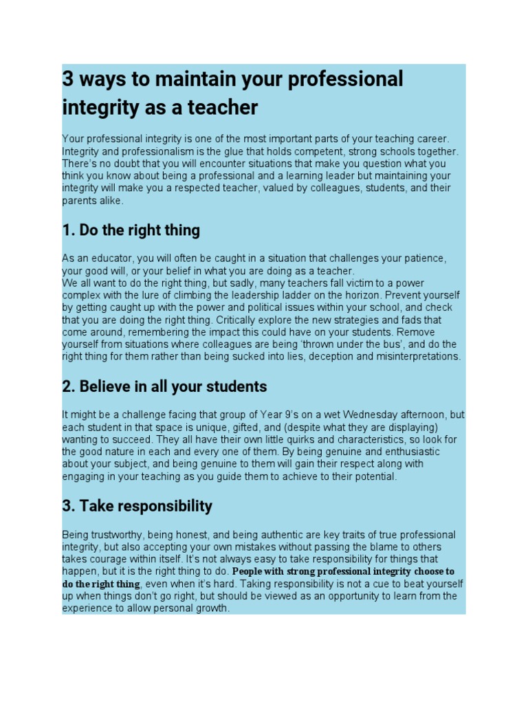 Maintaining Teacher Professional Integrity | PDF
