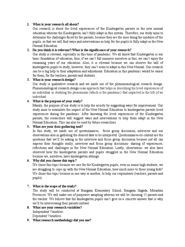 Sample Research Questions | PDF | Focus Group | Experience