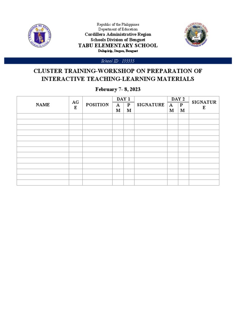 CLUSTER TRAINING Attendance | PDF