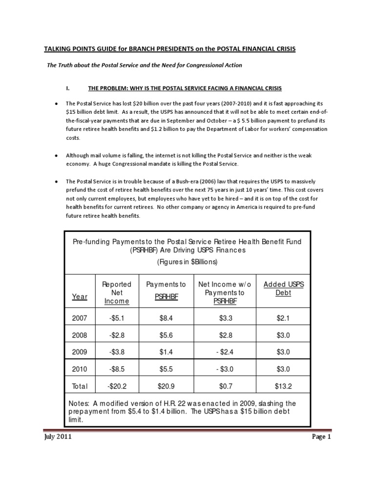 NALC Talking Points On Postal Finances | PDF | United States Postal ...