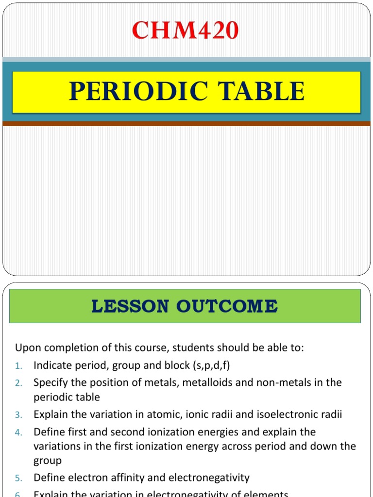 Chapter 4 Periodic Table - Student | PDF | Ion | Periodic Table