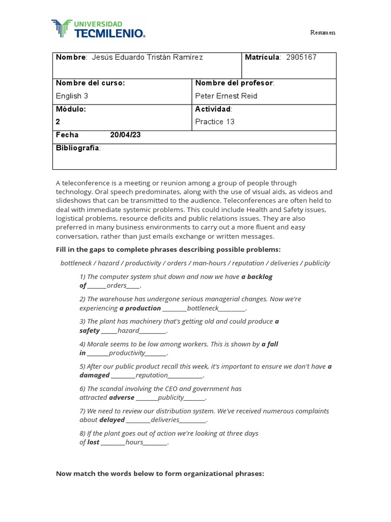 Activity 13 English 3 | PDF