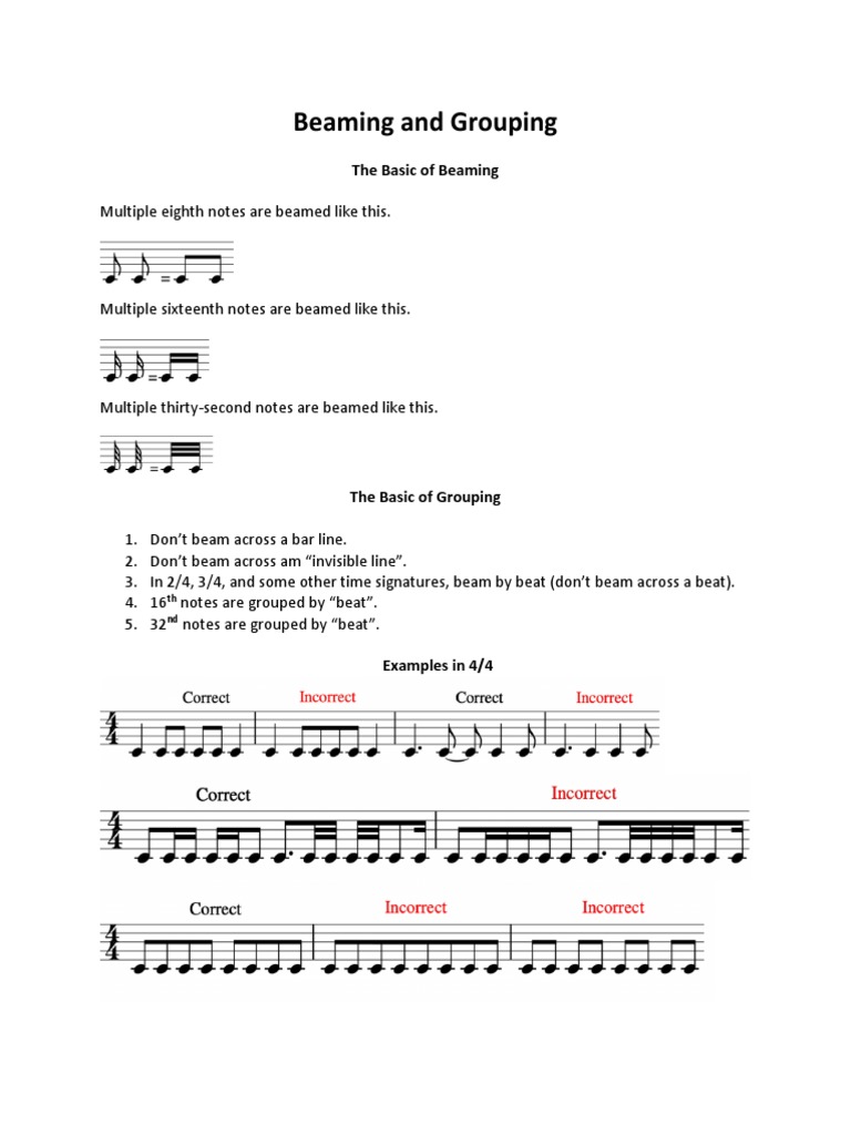 Beaming and Grouping Notes Explained | PDF