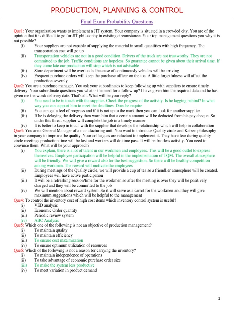 Solved Quiz - PPC | PDF | Forecasting | Six Sigma