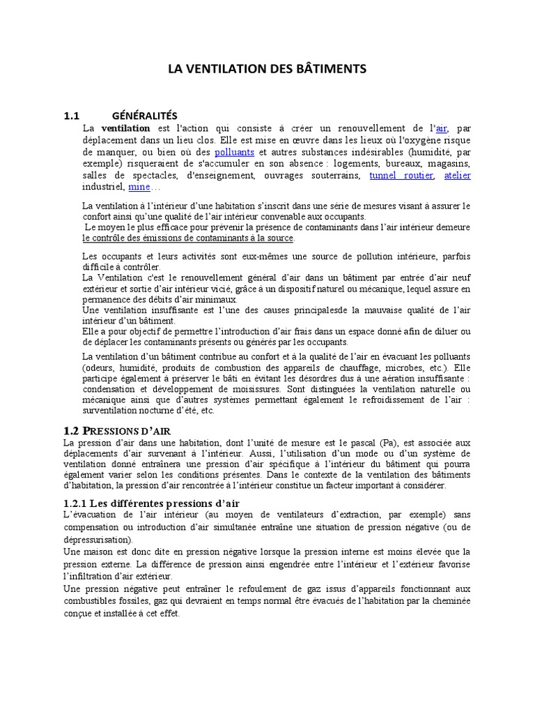 Cours 5 LA VENTILATION DES BÂTIMENTS Et Facteurs Influençant La ...