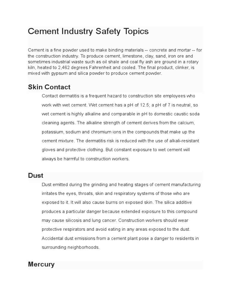 Cement Industry Safety Topics | PDF | Cement | Materials