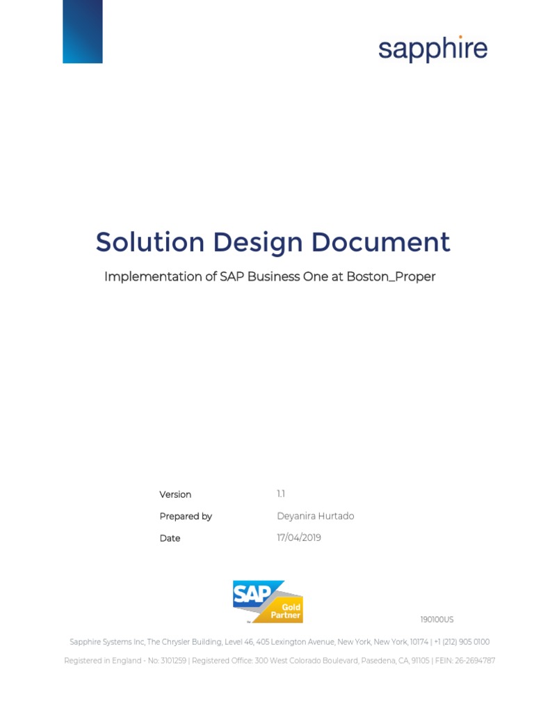 Solution Design Document: Implementation of SAP Business One at Boston ...