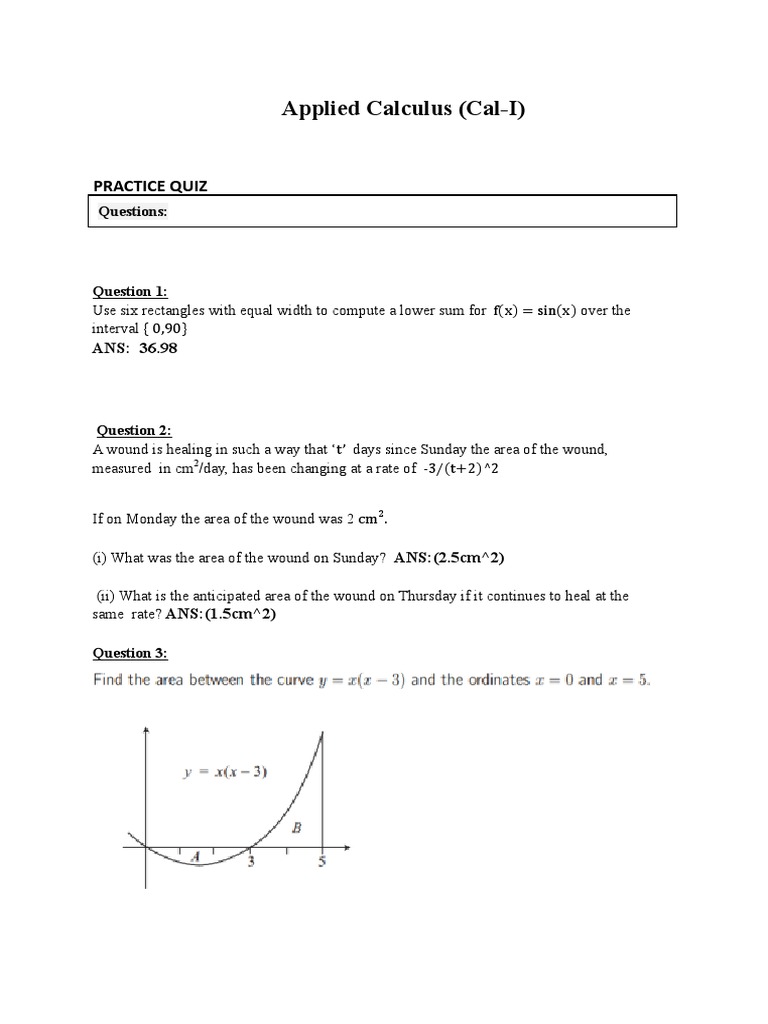 CALCULUS QUIZ WITH ANSWERS (Integration) | PDF