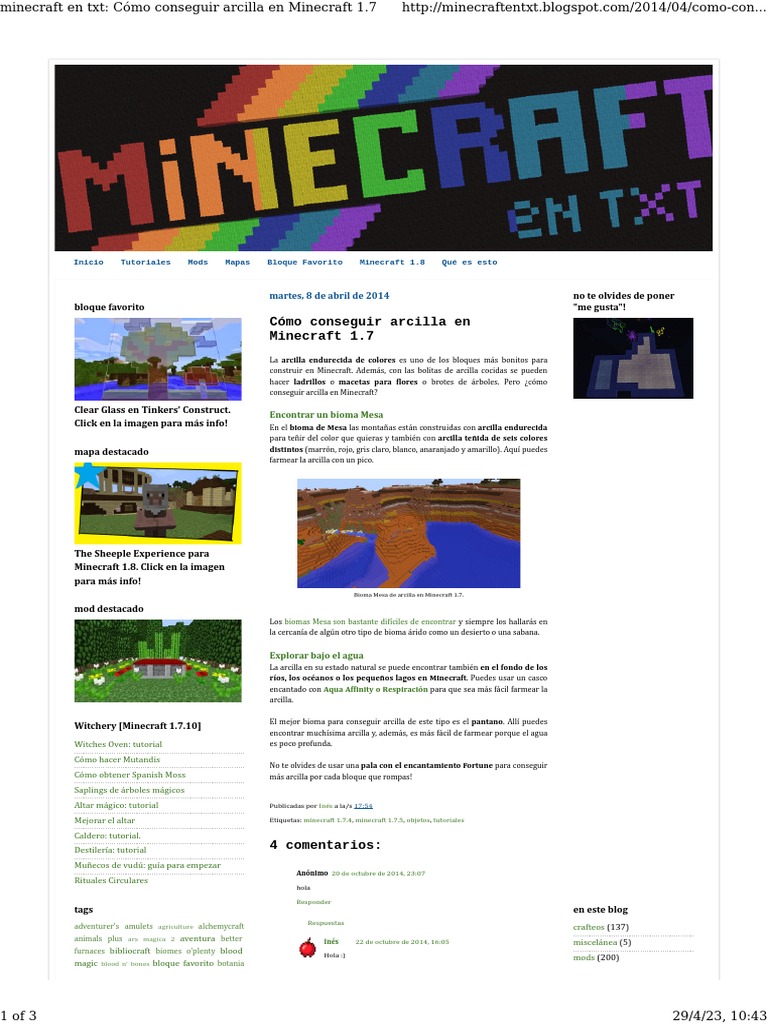 Minecraft en TXT Cómo Conseguir Arcilla en Minecraft 1.7 | PDF | Minecraft | Geografía Física