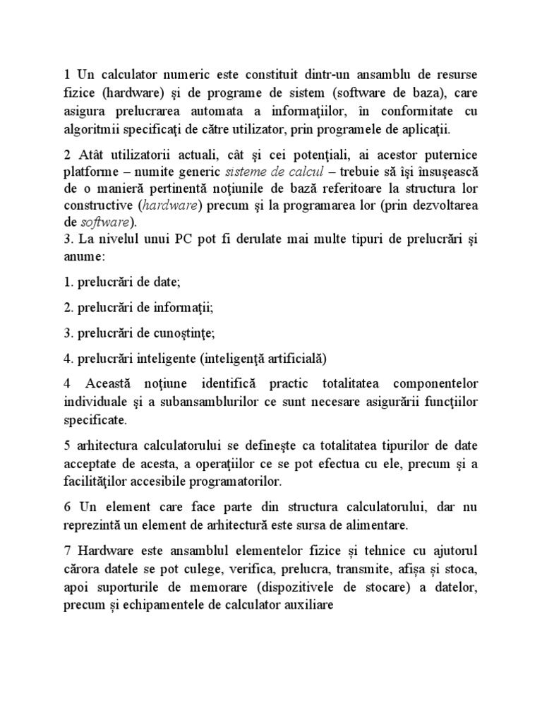 1 Un Calculator Numeric Este Constituit Dintr | PDF