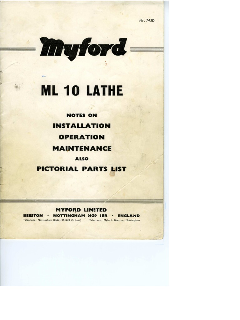 Myford ML10 Manual Small | PDF