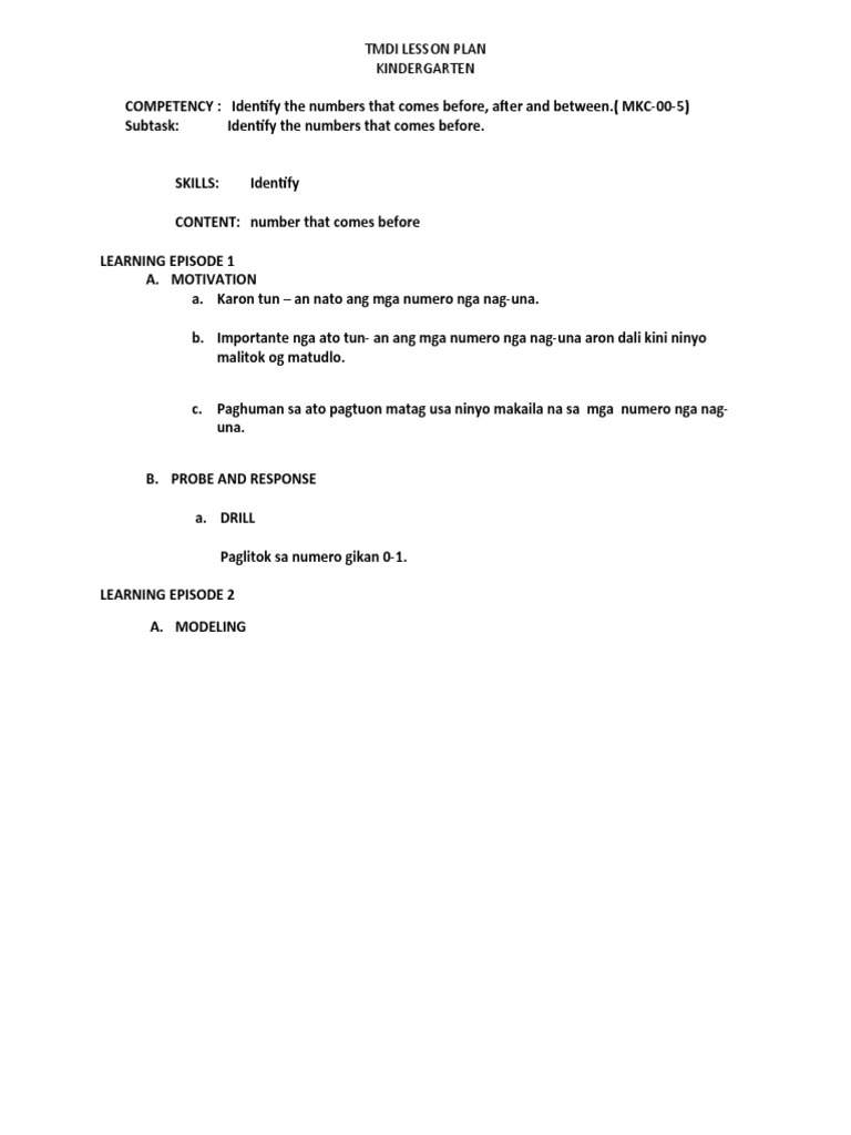 Tmdi Lesson Plan Kindergarten | PDF