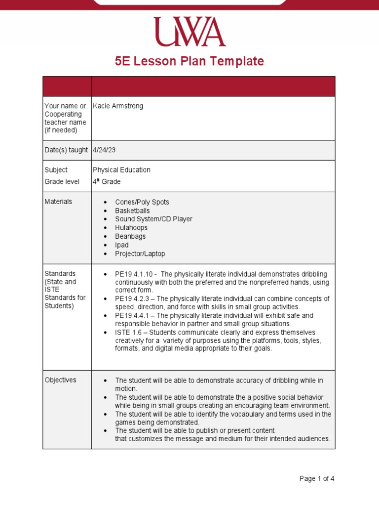 Armstrong 5e-Lesson-Plan | PDF | Teachers | Lesson Plan