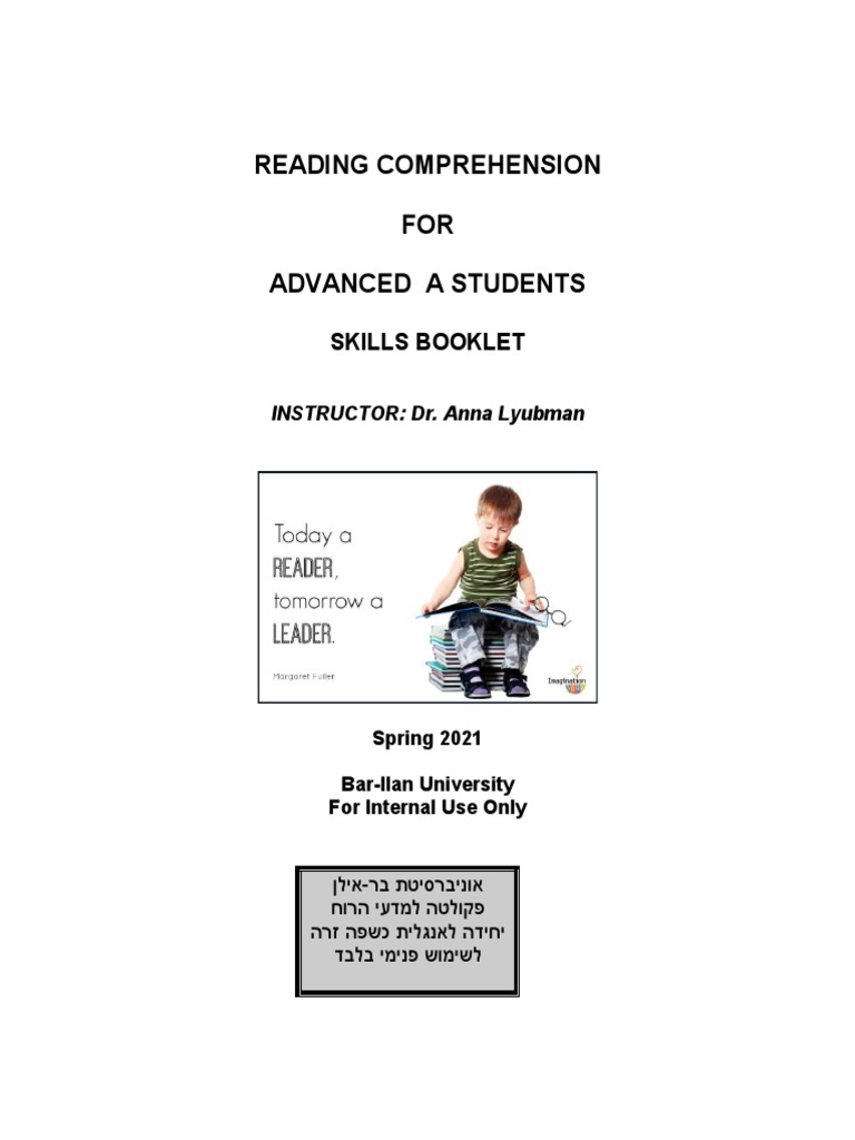 Reading Comprehension FOR Advanced A Students: Skills Booklet | PDF ...