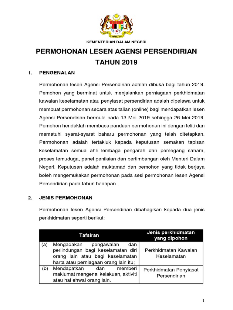 Iklan Permohonan Lesen Agensi Persendirian 2019 | PDF