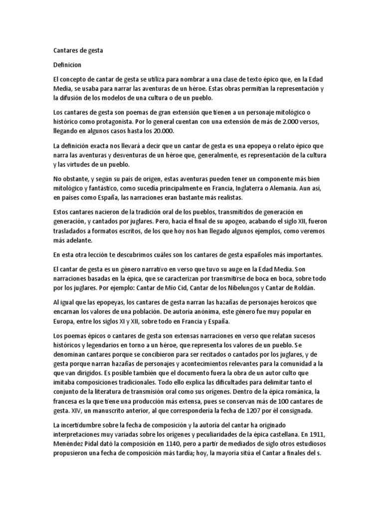 Cantares de Gesta | PDF | Clásicos