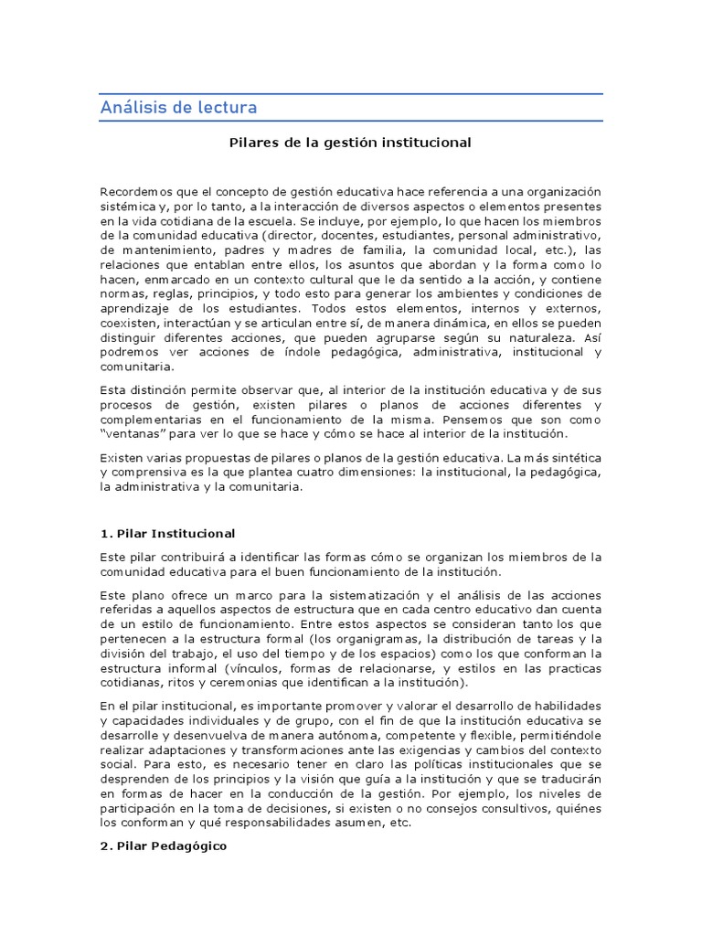Lectura Pilares de La Gestión | PDF | Enseñando | Institución