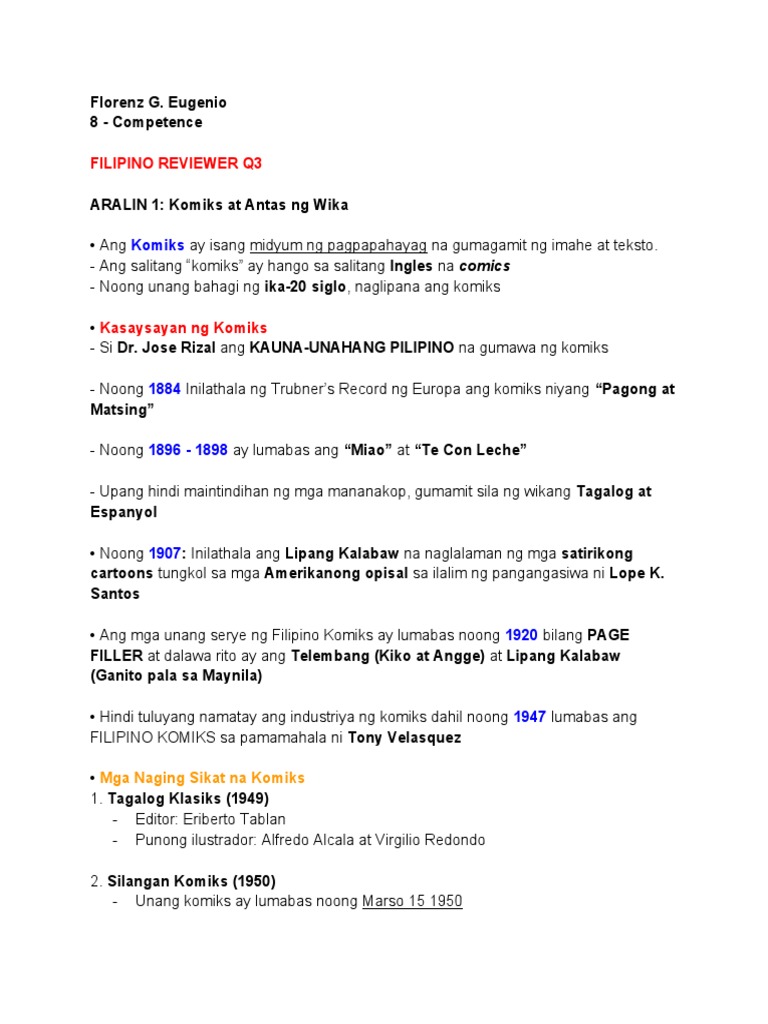 Filipino Reviewer Q3 | PDF