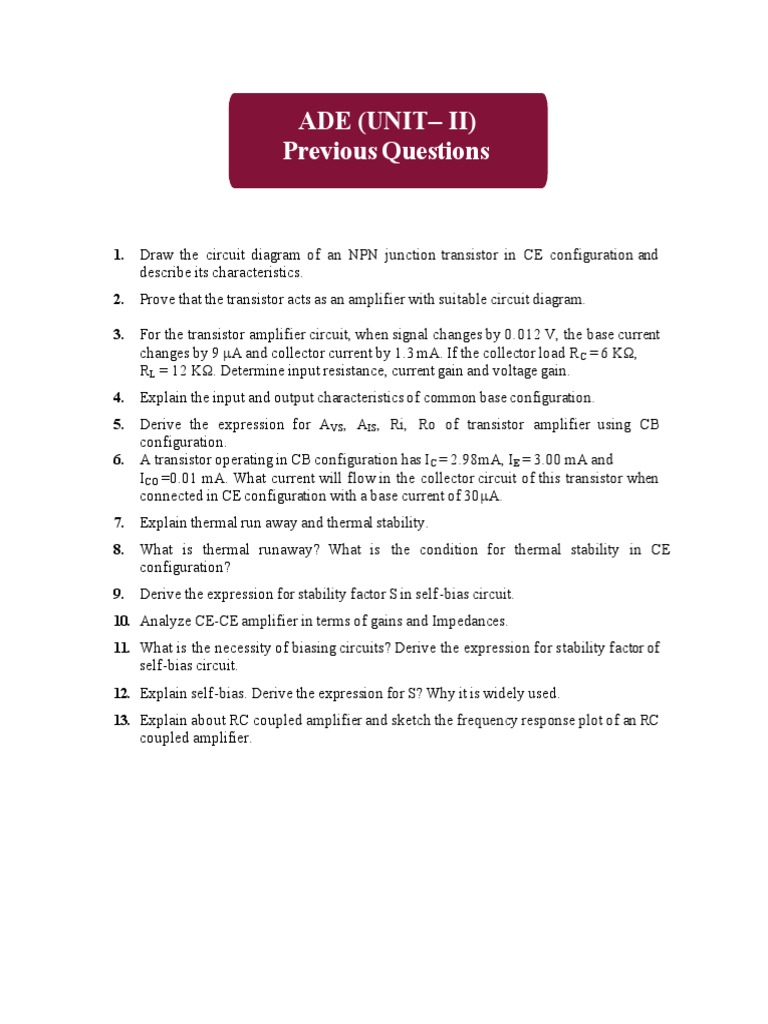 ADE (UNIT-II) Previous Questions | PDF