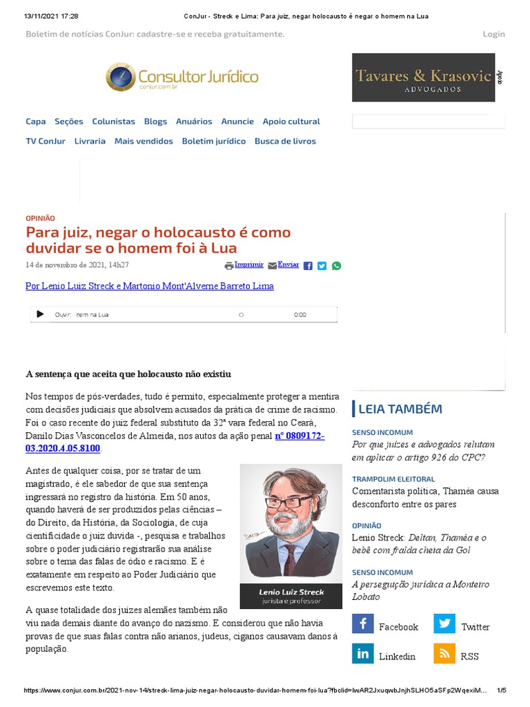 Juiz Compara Negar Holocausto a Duvidar da Ida à Lua | PDF | O ...