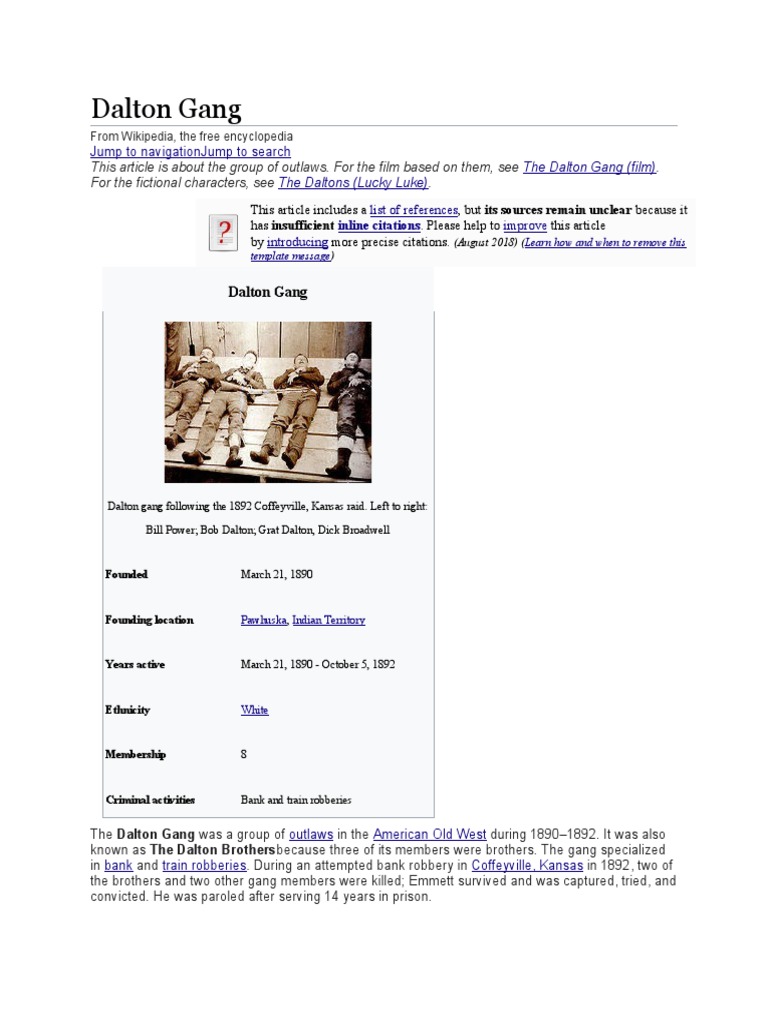 Dalton Gang | PDF | Outlaws Of The American Old West | American Outlaws