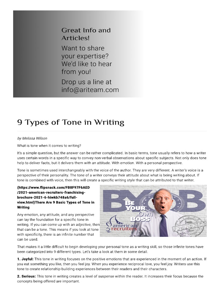9 Types of Tone in Writing - American Recruiters | PDF