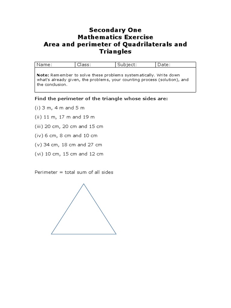 Area and Perimeter Exercises for Triangles | PDF | Area | Triangle