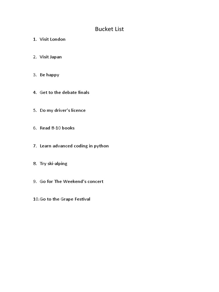 Bucket List | PDF | Travel