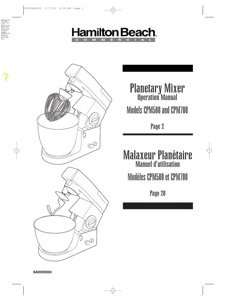 Planetary Mixer: Models CPM500 and CPM700 | PDF