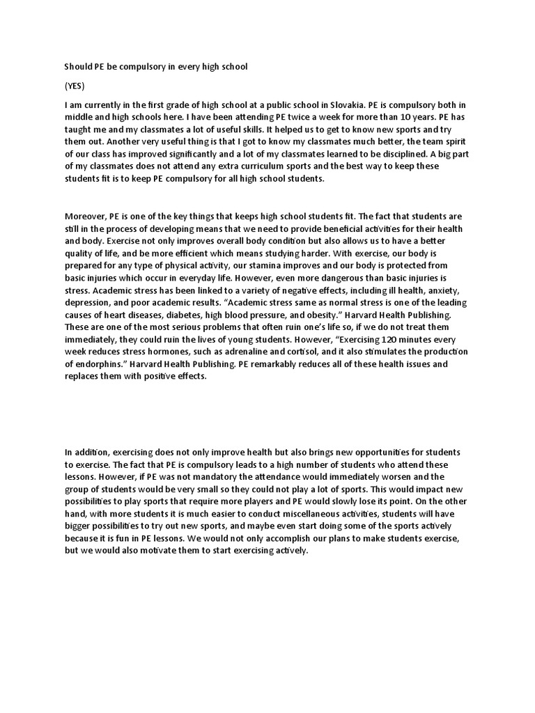 Should PE Be Compulsory in Every High School | PDF | Physical Education ...