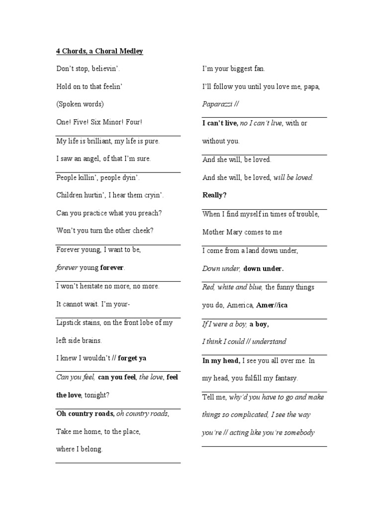 4 Chords Choral Medley Lyrics | PDF | Poetry