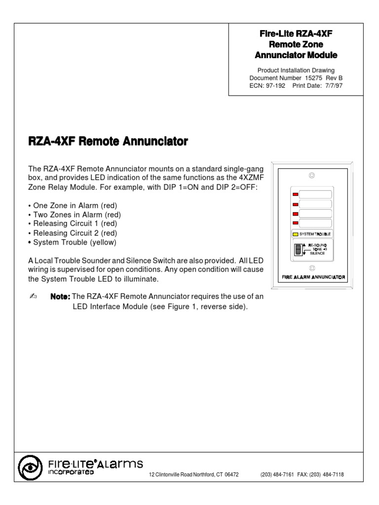 RZA-4XF Remote Zone Annunciator Module 15275 | PDF | Components | Information And Communications ...
