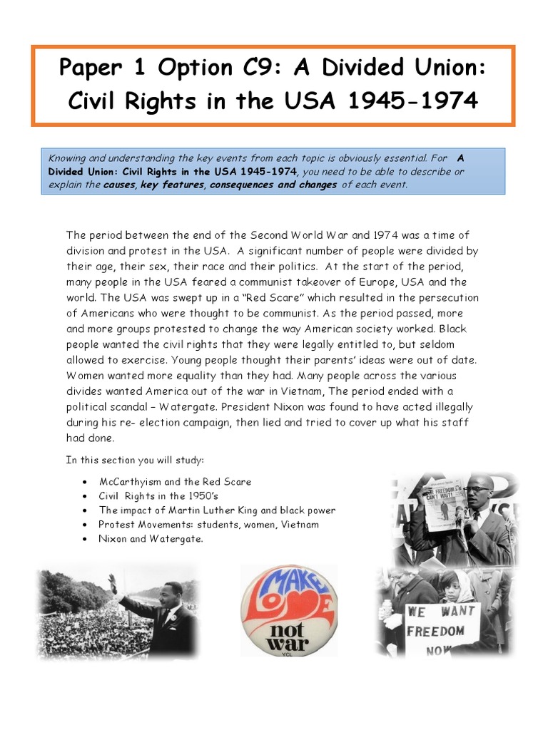 REVISION GUIDE 9. A Divided Union Civil Rights in The USA 1945 74 | PDF ...