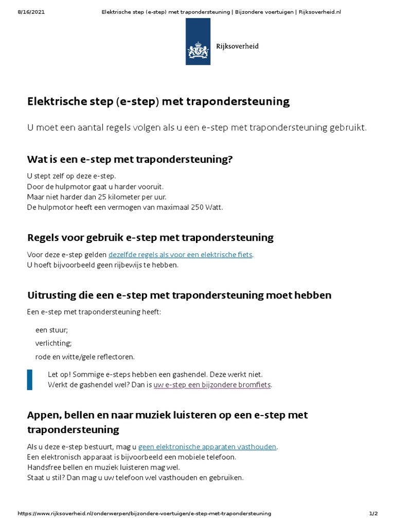 Elektrische Step e Step Met Trapondersteuning Bijzondere Voertuigen | PDF