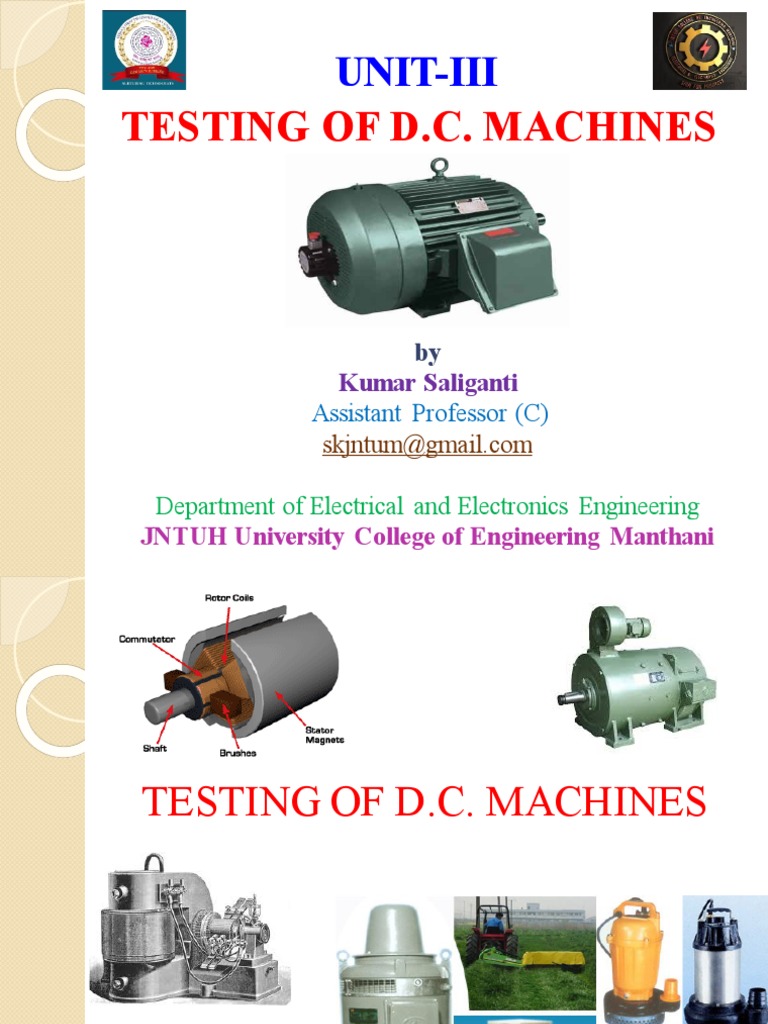 Testing of DC Machines - UNIT III | PDF | Electric Motor | Electric ...