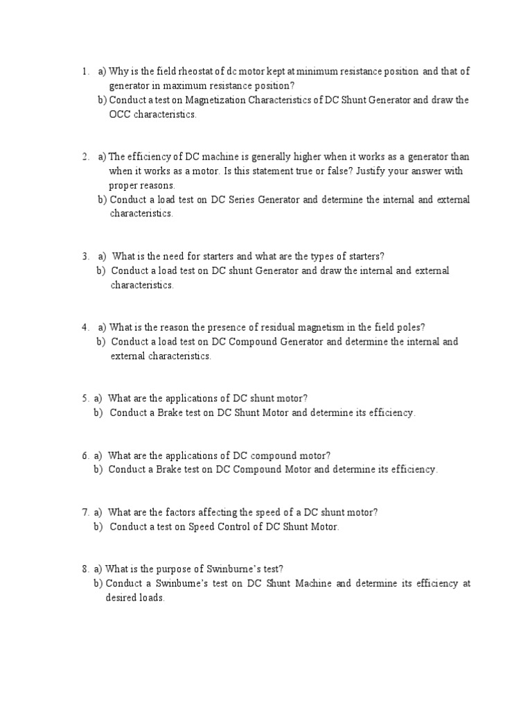 Em Lab-I Questions | PDF | Electric Motor | Electric Generator