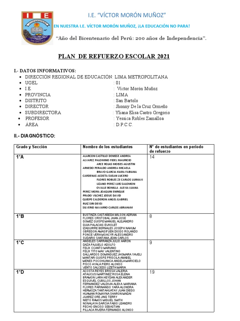 Plan de Reforzamiento 2021 DPCC | PDF