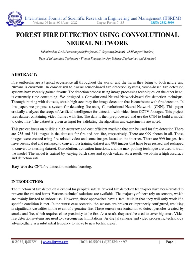 Forest Fire Detection Using Cnn Pdf Applied Mathematics Cybernetics