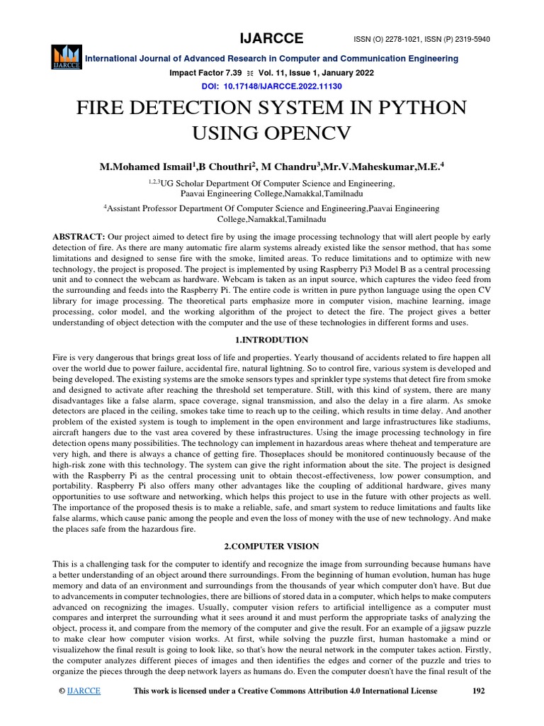 Fire Detection System in Python | PDF