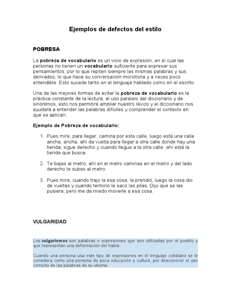 Ejemplos de Defectos Del Estilo | PDF | Léxico | Blasfemia